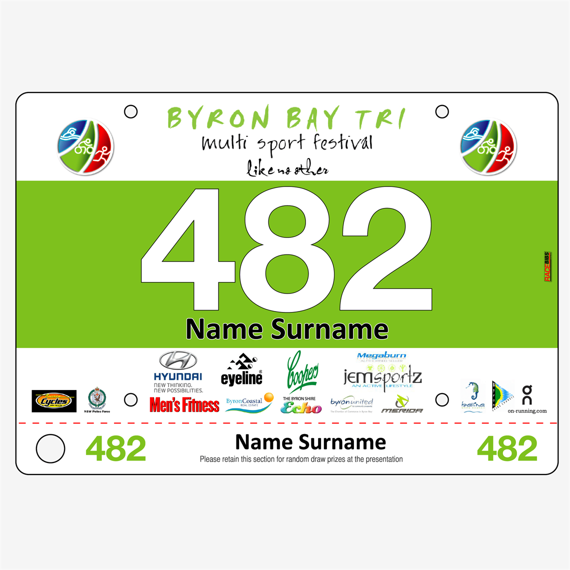 Race Bibs Australia - Full Colour One Sided Race Bibs with Tear off Tags