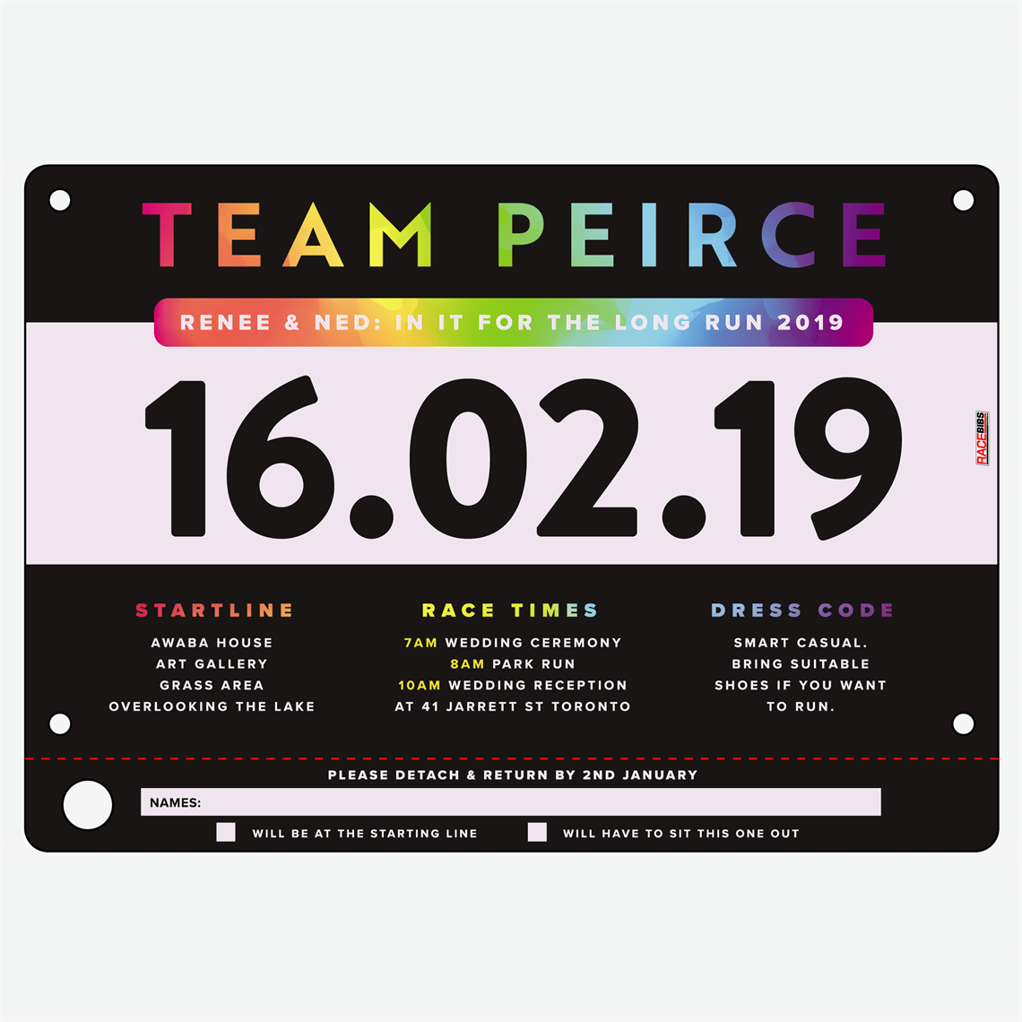 Race Bibs Australia - Full Colour One Sided Race Bibs with Tear off Tags