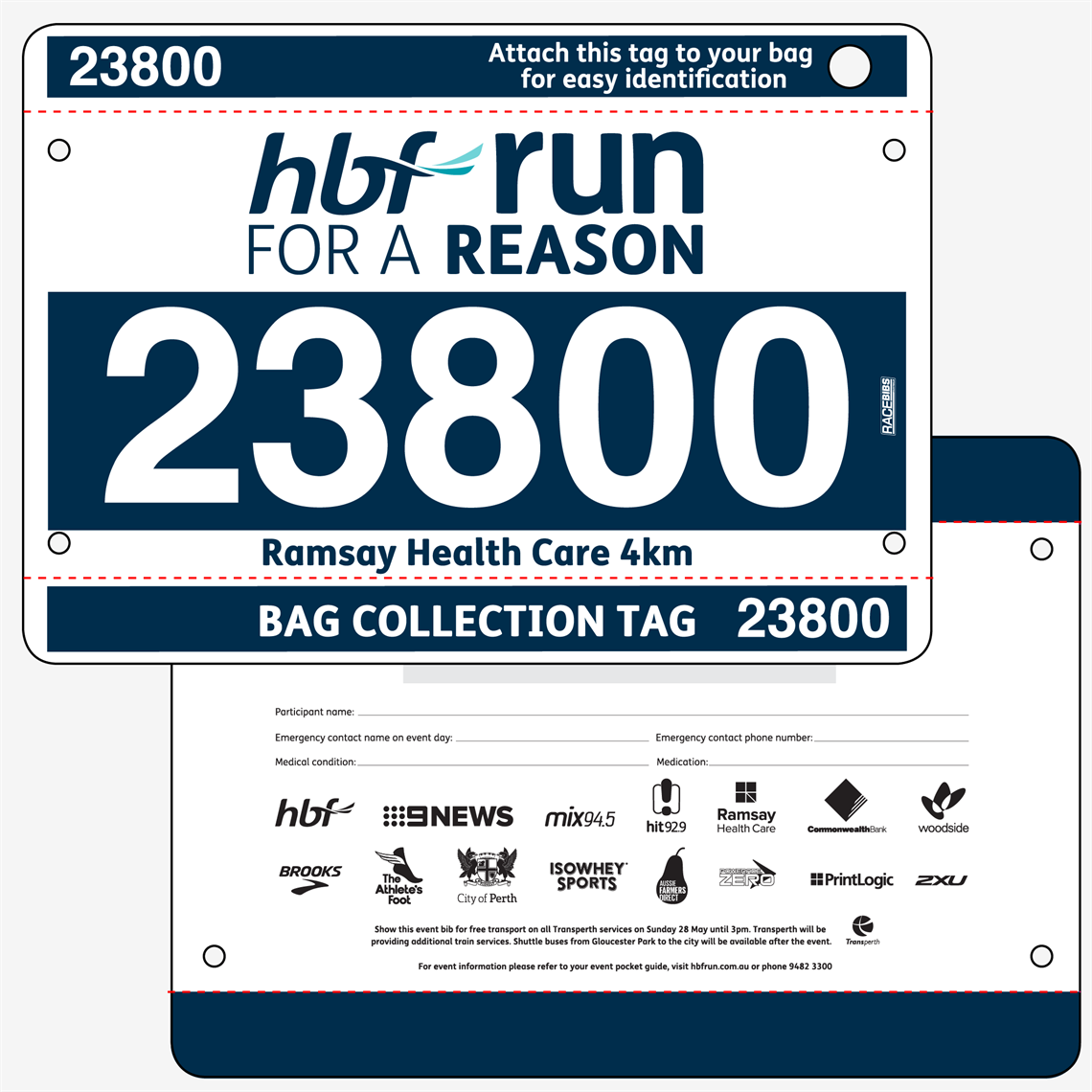 Race Bibs Australia - Full Colour Two Sided Race Bibs with Tear off Tags