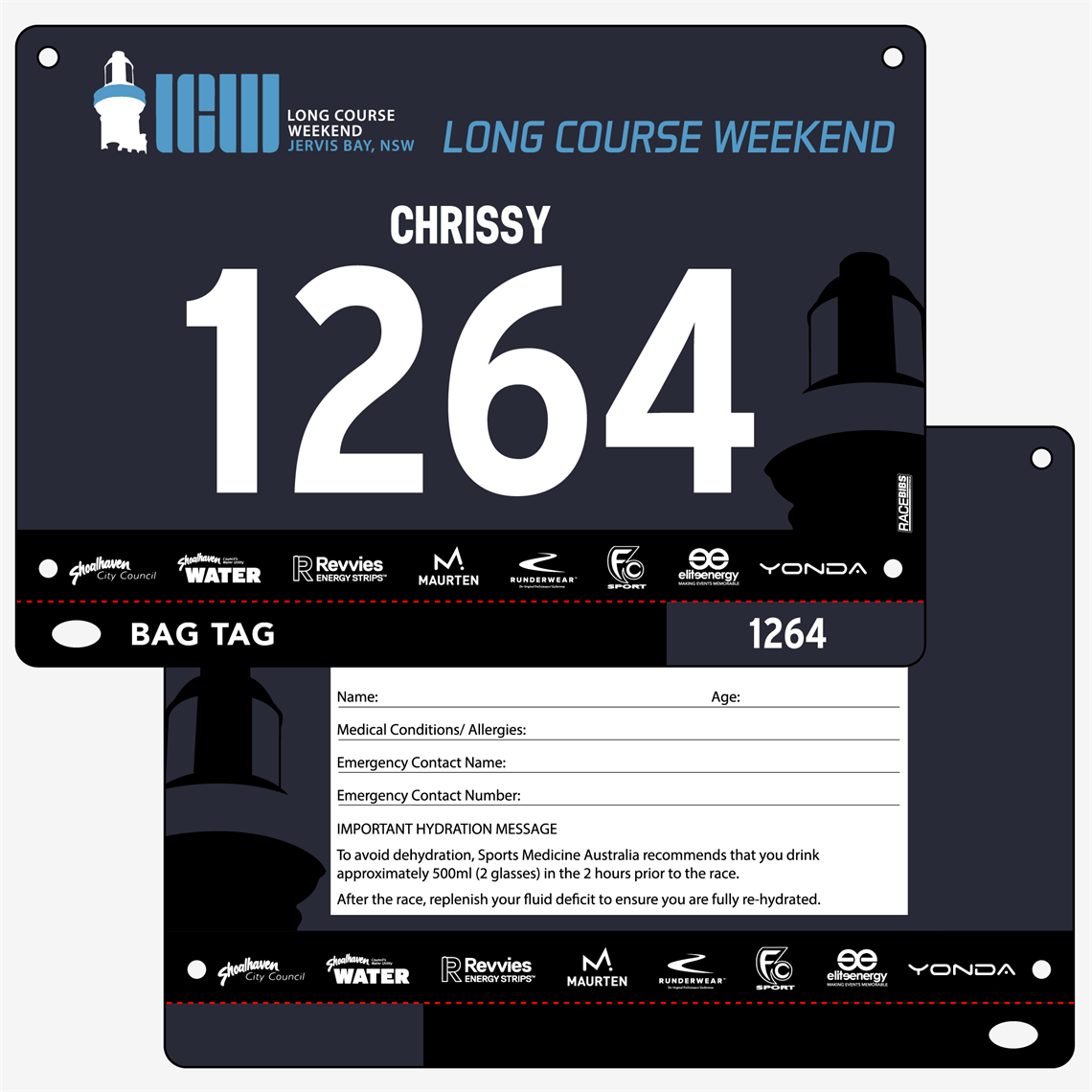 Race Bibs Australia - Full Colour Two Sided Race Bibs with Tear off Tags